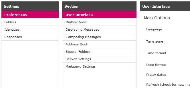 Select between the available interface skins for Webmail: