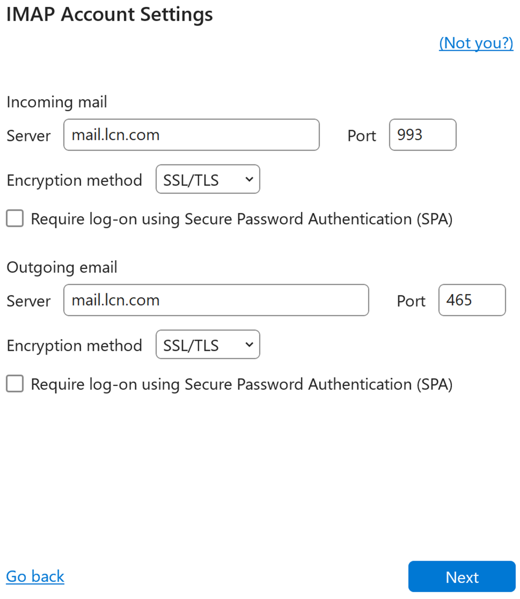 Setting up an IMAP account on Outlook 365 - Customer Support Guides - LCN