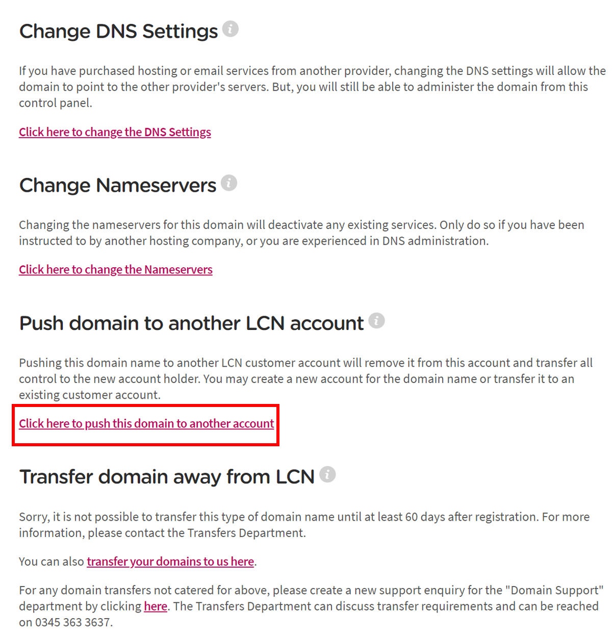 How to Push a Domain Name to another LCN Account - Customer Support Guides - LCN